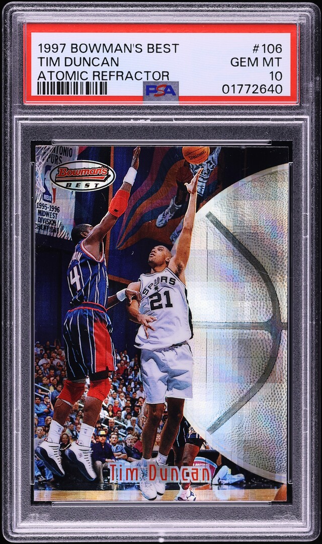 1997 Bowman's Best Atomic Refractor Tim Duncan ROOKIE #106 PSA 10 GEM MINT on Fanatics Collect