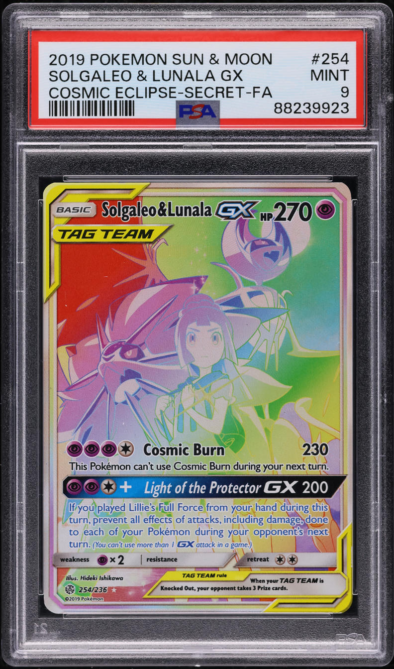 2019 Pokemon SM Cosmic Eclipse Hyper Rare Solgaleo & Lunala GX #254 PSA ...