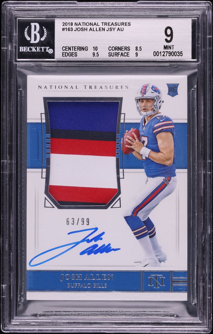 2018 National Treasures Josh Allen ROOKIE PATCH AUTO /99 #163 BGS 9 ...
