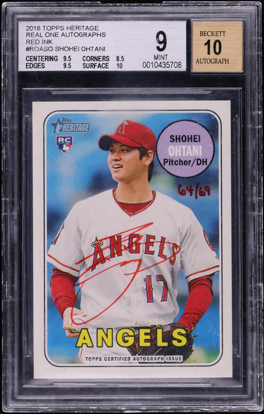 2018 Topps Heritage Real One Red Ink Shohei Ohtani ROOKIE AUTO /69 BGS ...