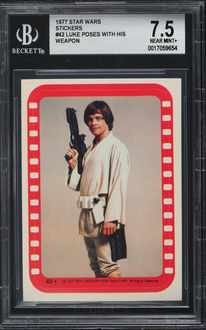 1977 Topps Star Wars Stickers Luke Poses With His Weapon #42 BGS 7.5 ...