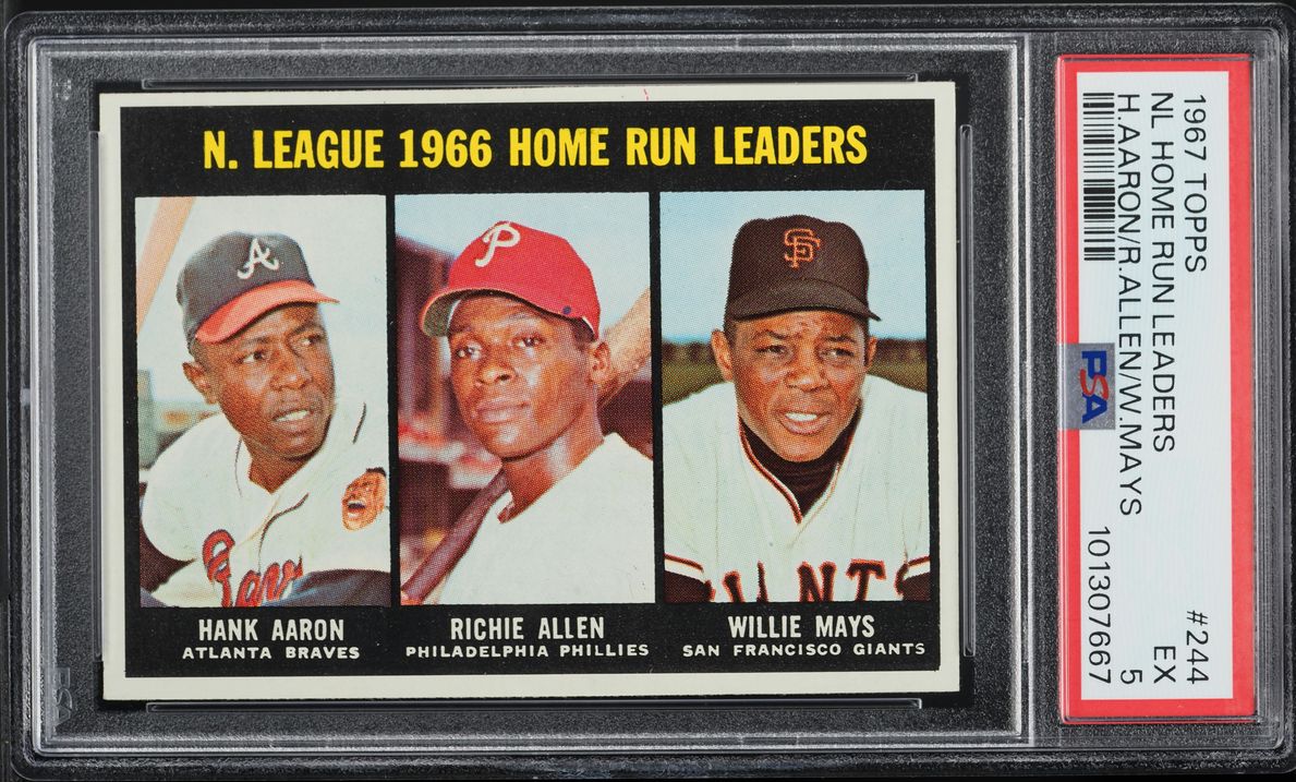 1967 Topps Hank Aaron Richie Allen WIllie Mays NL HR LDRS #244 PSA 5 EX ...