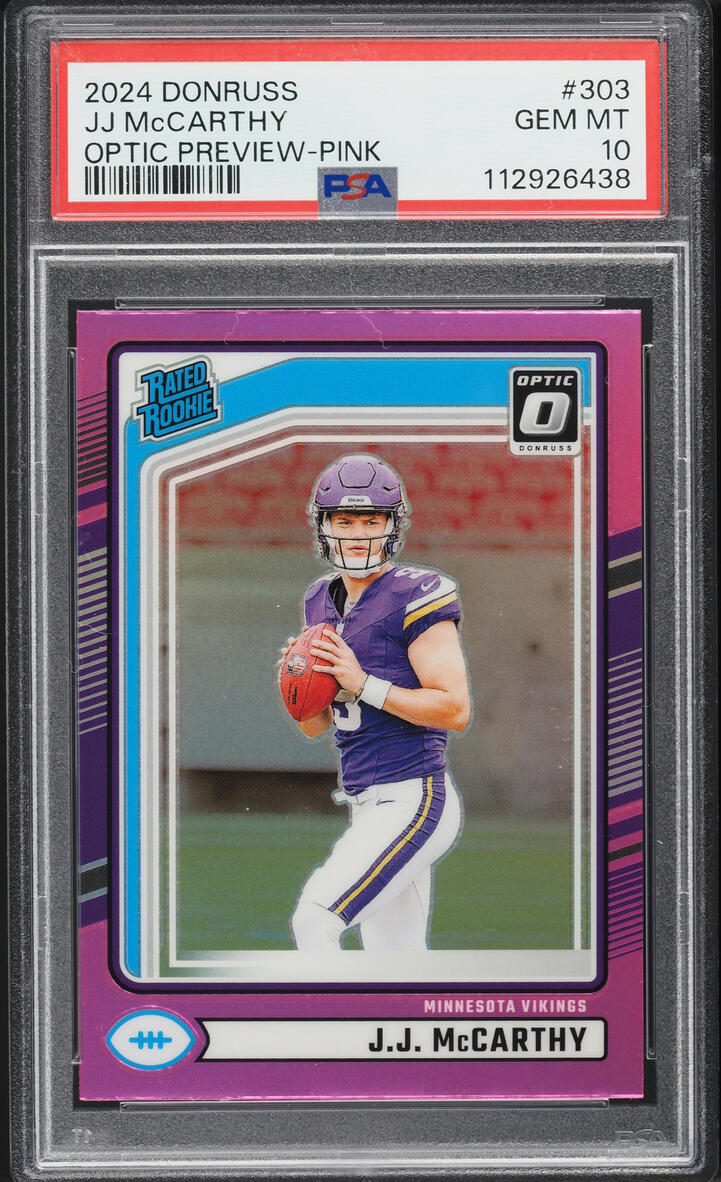 2024 Donruss Optic Preview-Pink JJ McCarthy ROOKIE #303 PSA 10 GEM MINT ...