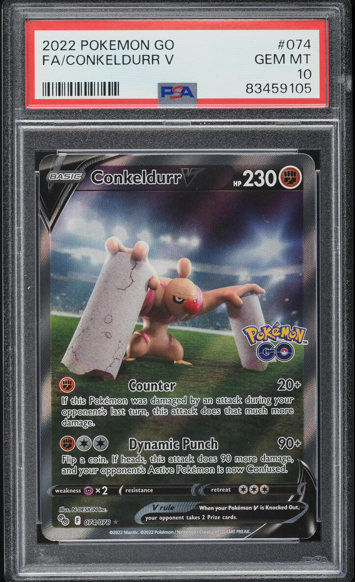 2022 Pokemon SWSH Pokemon GO Full Art Conkeldurr V #74 PSA 10 GEM MINT on Fanatics Collect