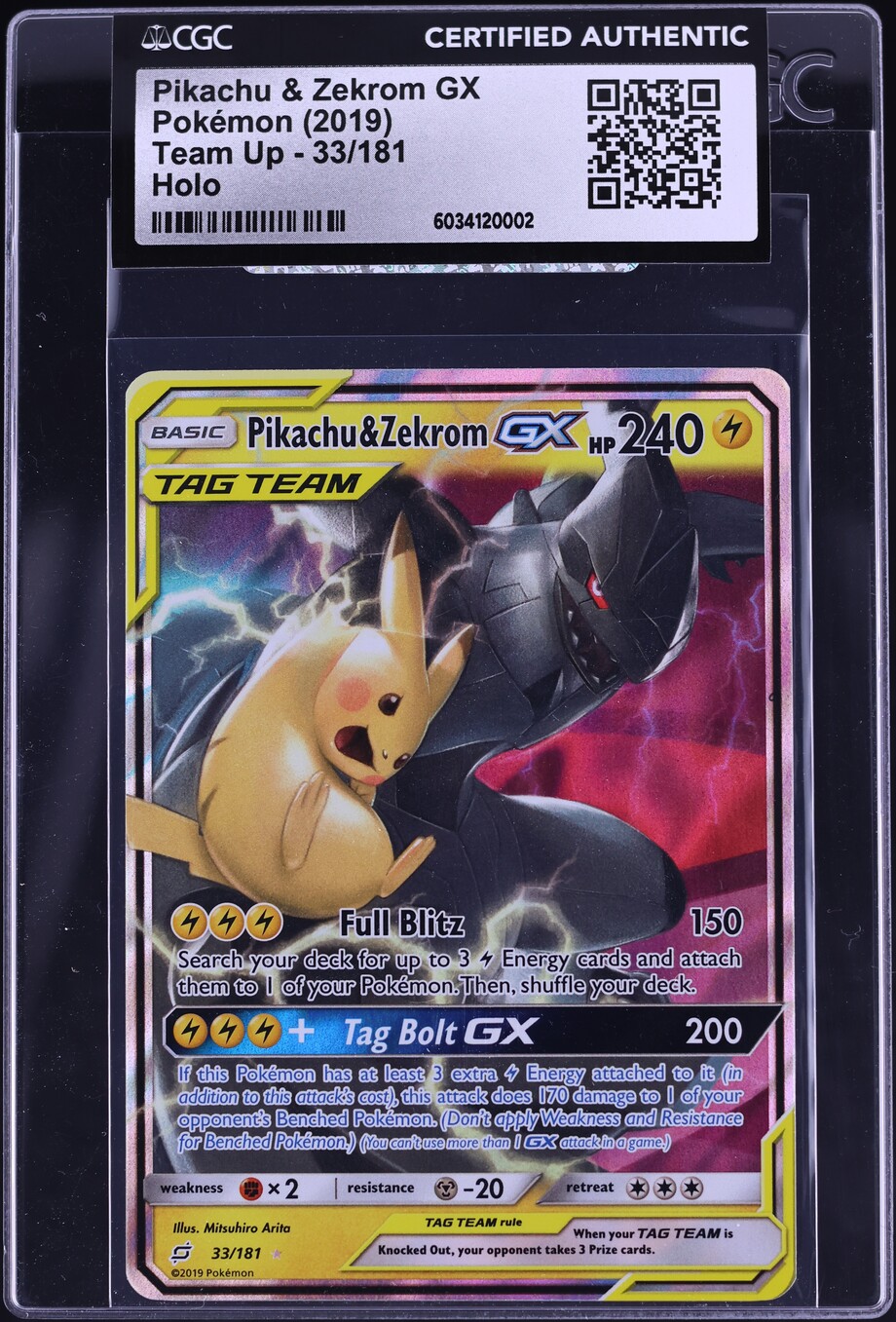 2019 Pokemon Sun & Moon Team Up Pikachu & Zekrom GX #33 CGC AUTH on Fanatics Collect