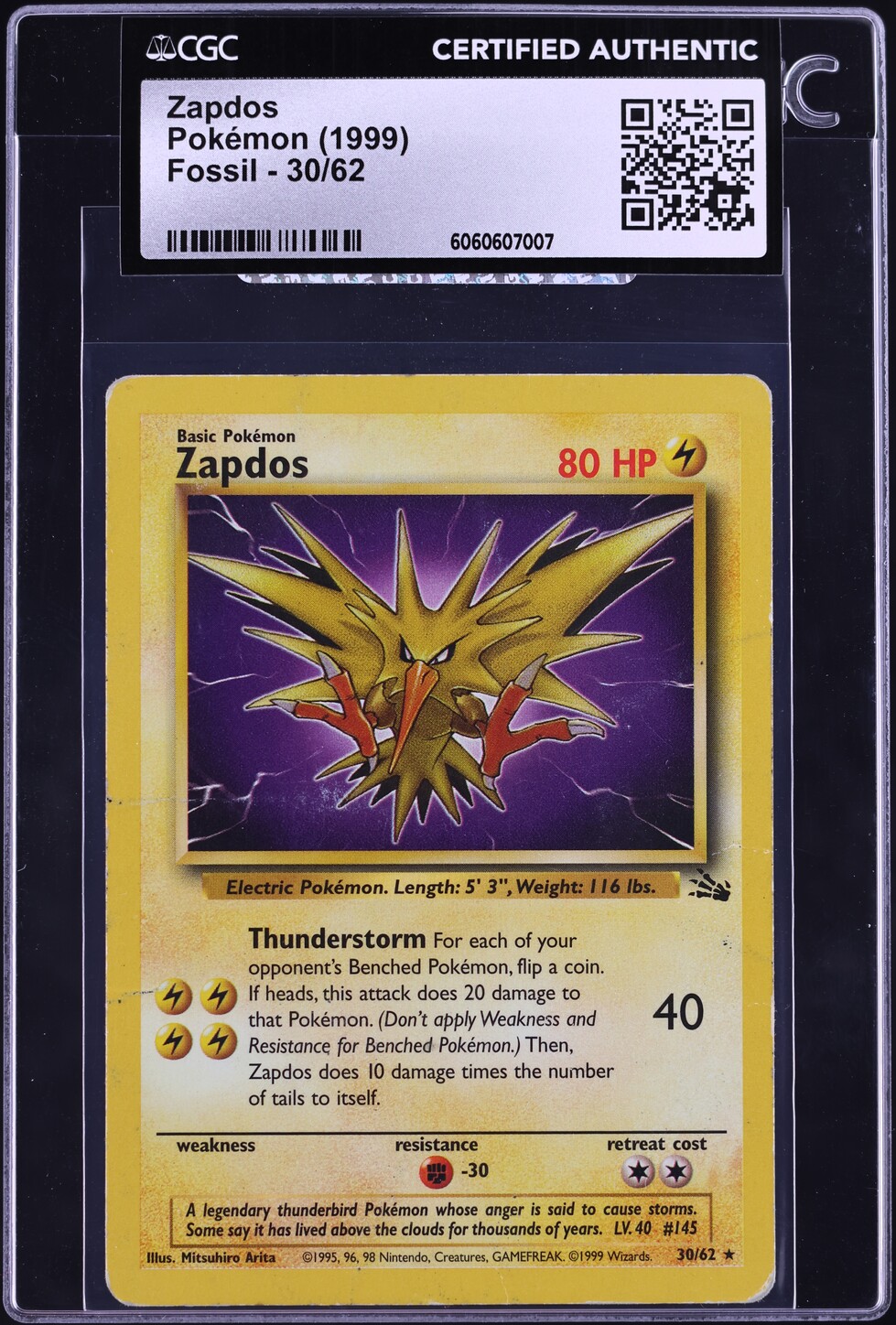 1999 Pokemon Fossil Zapdos #30 CGC AUTH on Fanatics Collect