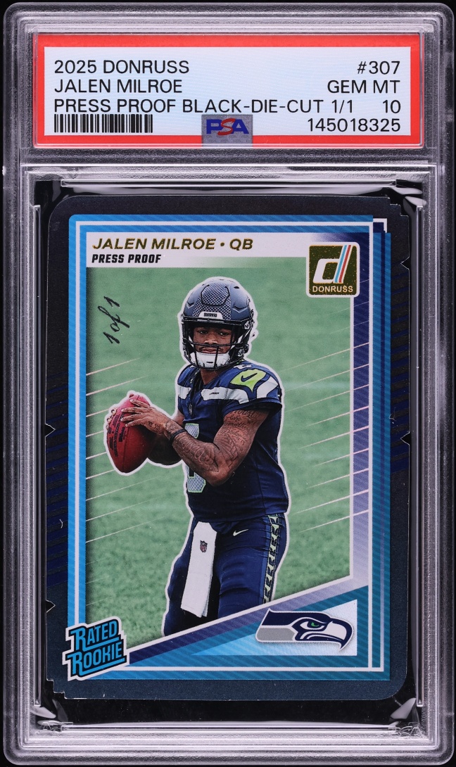 2025 Donruss Press Proof Black Die-Cut Jalen Milroe ROOKIE 1/1 #307 PSA ...