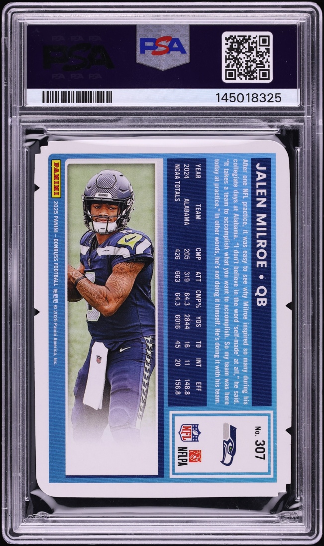 2025 Donruss Press Proof Black Die-Cut Jalen Milroe ROOKIE 1/1 #307 PSA ...