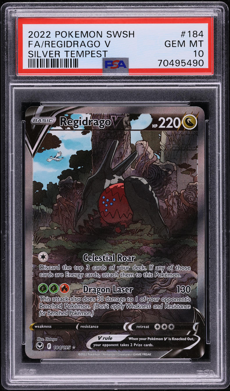 2022 Pokemon Sword & Shield Silver Tempest Regidrago V #184 PSA 10 GEM MINT on Fanatics Collect