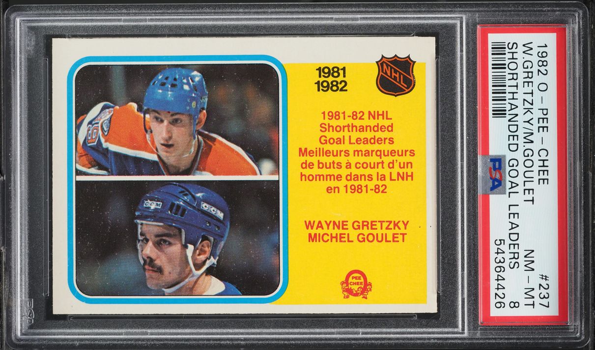1982 O-Pee-Chee Hockey Wayne Gretzky & Michael Goulet SHORTHAND GOAL LDRS PSA 8 on Fanatics Collect
