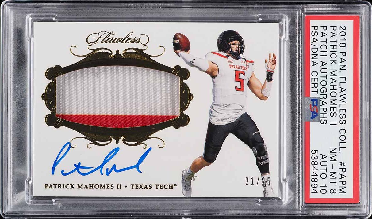 2018 Panini Flawless Collegiate Patrick Mahomes II PATCH AUTO DNA 10 / ...