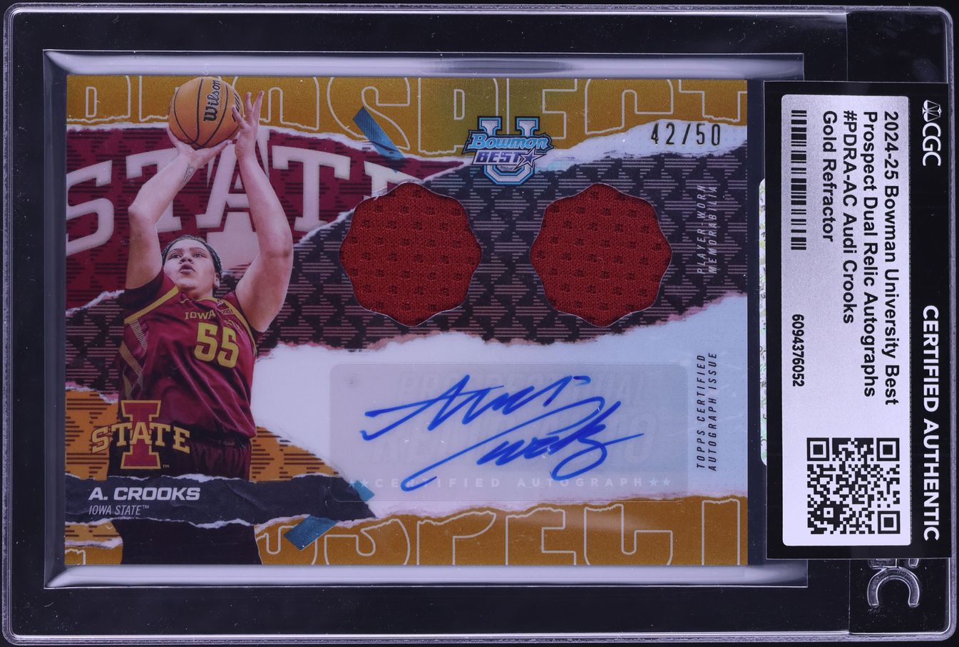 2024 Bowman University Best Dual Gold Refractor Audi Crooks ROOKIE ...