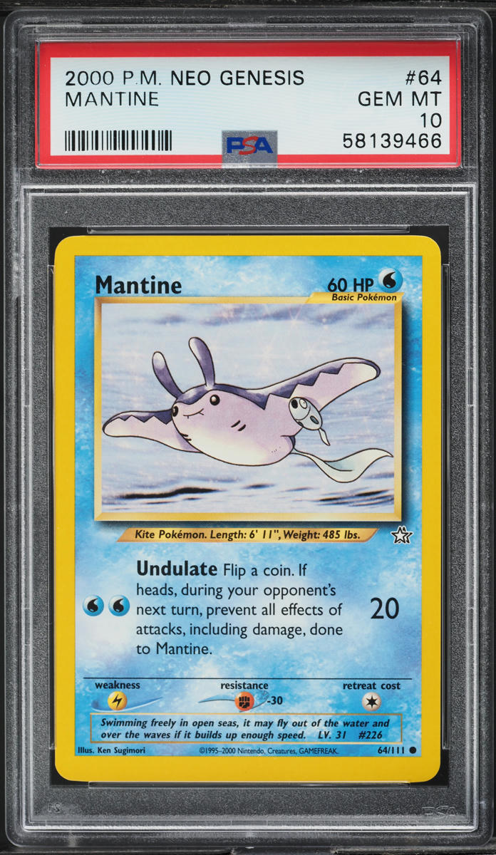 2000 Pokemon Neo Genesis Mantine #64 PSA 10 GEM MINT on Fanatics Collect
