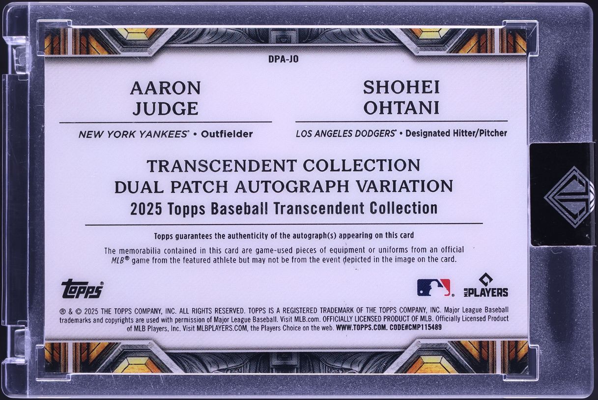 2025 Topps Transcendent Collection Dual Aaron Judge & Shohei Ohtani ...