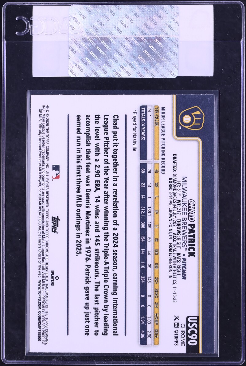 2025 Topps Chrome Update Teal Refractor Chad Patrick ROOKIE /299 #USC90 ...