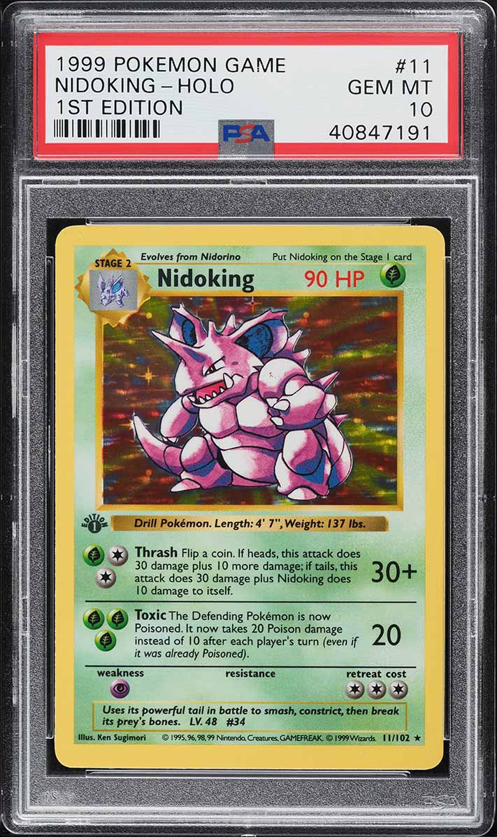 1999 Pokemon Base Set Shadowless 1st Edition Holo Nidoking #11 PSA 10 ...