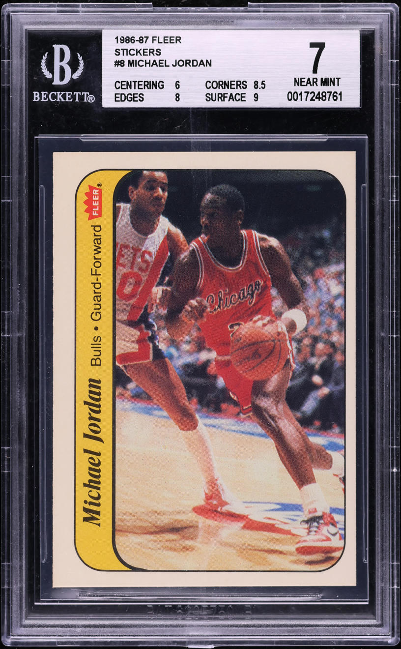 1986 Fleer Basketball Sticker Michael Jordan #8 BGS 7 NRMT on Fanatics ...