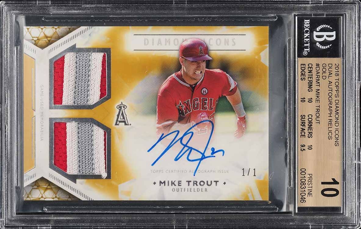 2018 Topps Diamond Icons Dual Gold Mike Trout PATCH AUTO 1/1 #DARMT BGS ...