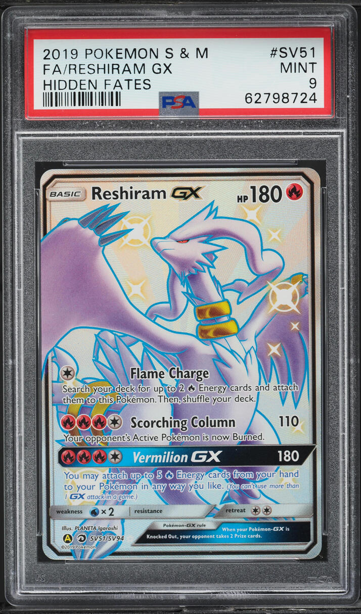2019 Pokemon SM Hidden Fates Full Art Shiny Reshiram GX #SV51 PSA 9 ...