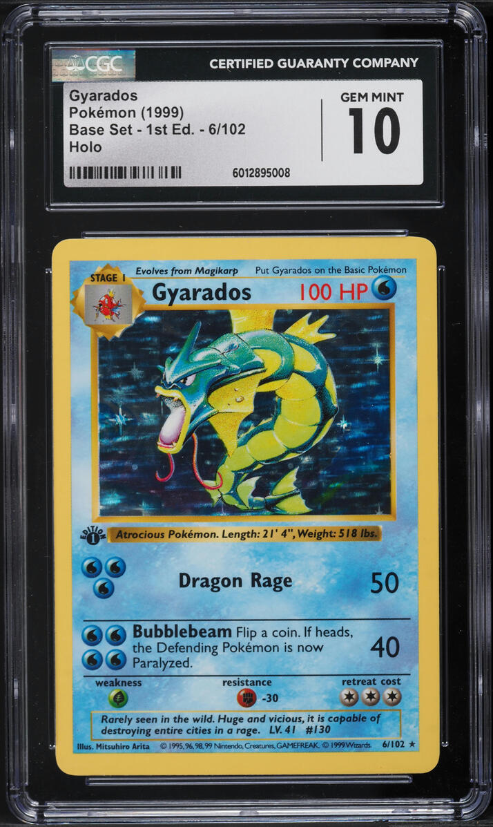 1999 Pokemon Base Set Shadowless 1st Edition Holo Gyarados #6 CGC 10 GEM MINT on Fanatics Collect