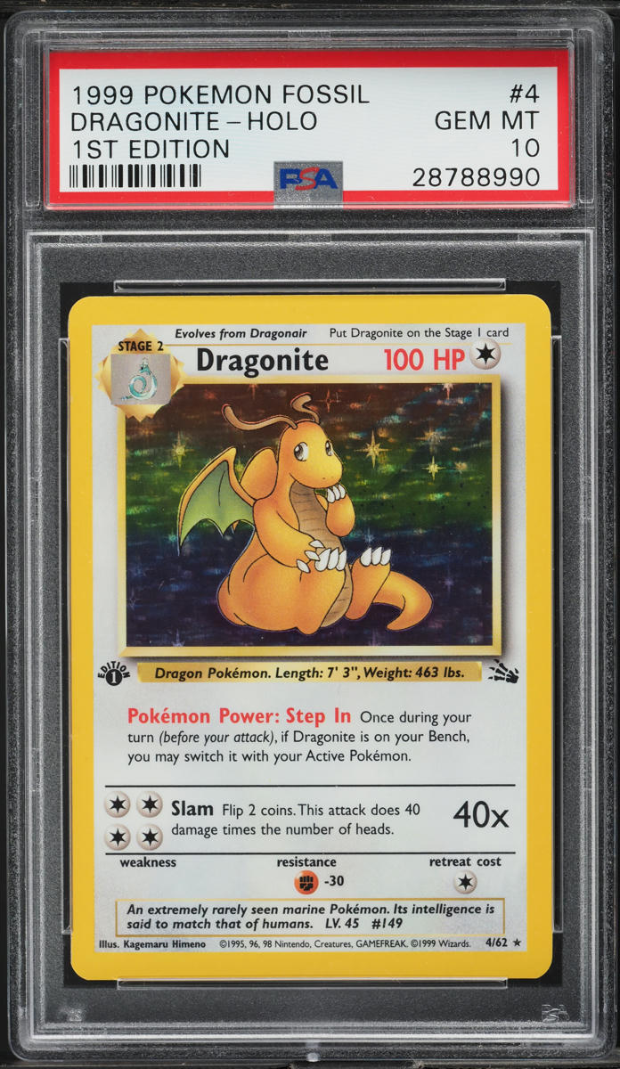 1999 Pokemon Fossil 1st Edition Holo Dragonite #4 PSA 10 GEM MINT on ...