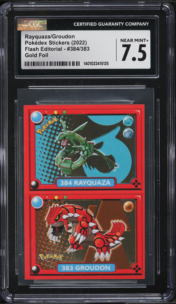 2022 Pokemon Pokedex Stickers Gold Foil Rayquaza & Groudon CGC 7.5 ...