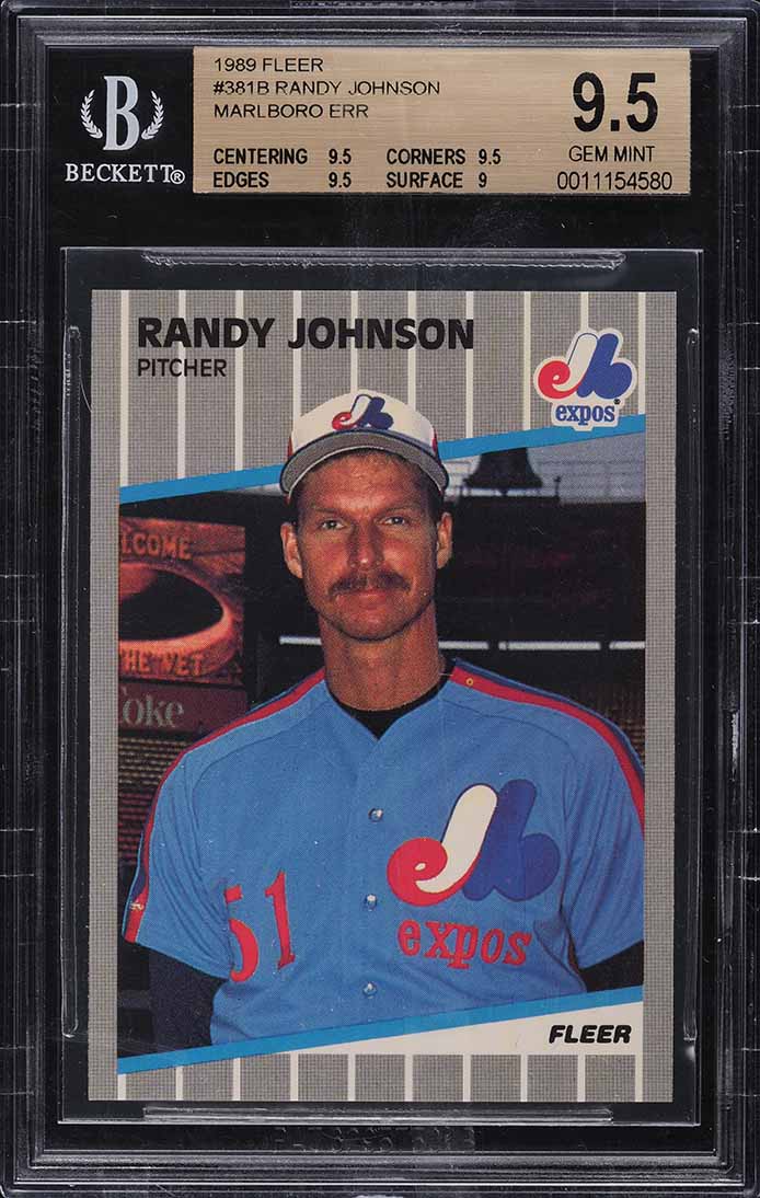 1989 Fleer Randy Johnson ROOKIE, MARLBORO AD #381 BGS 9.5 GEM MINT on ...