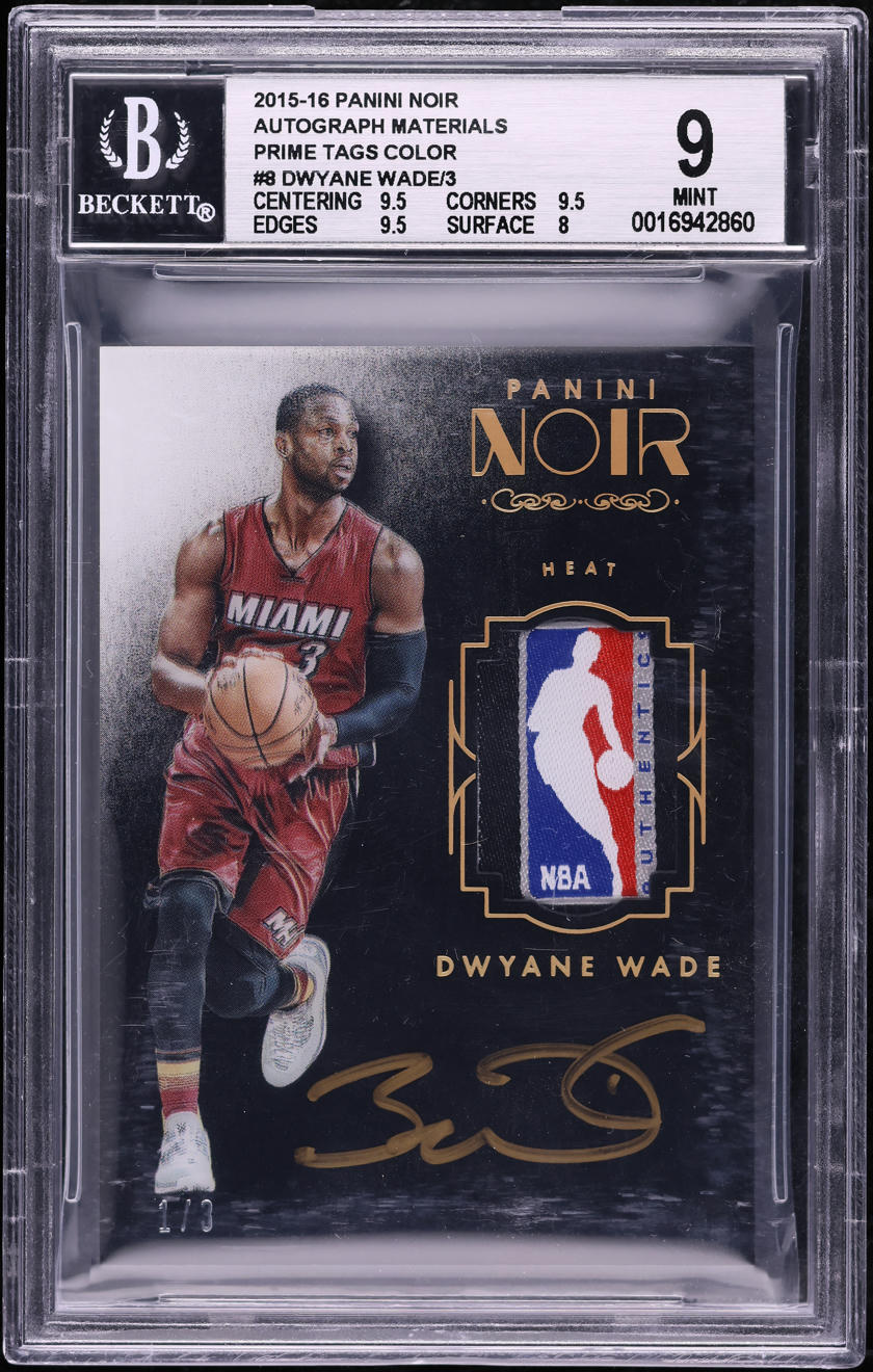 2015 Panini Noir Prime Tags Color Dwyane Wade PATCH AUTO 1/3 #8 BGS 9 ...