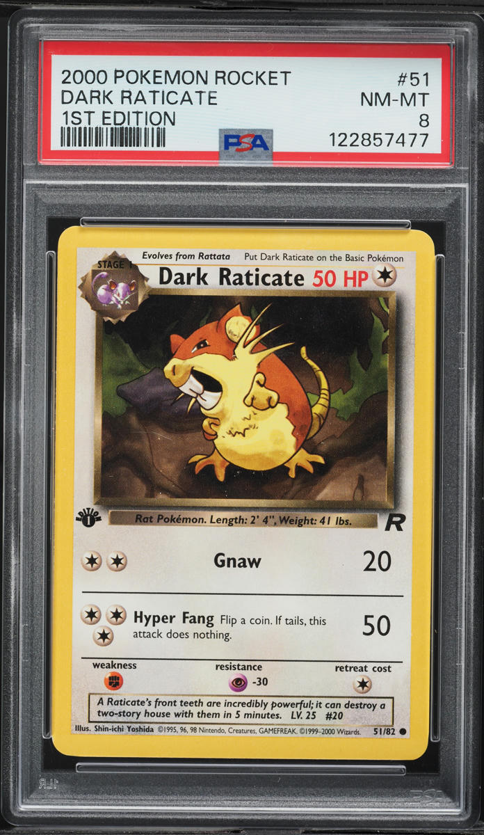 2000 Pokemon Team Rocket 1st Edition Dark Raticate #51 PSA 8 NM-MT on ...
