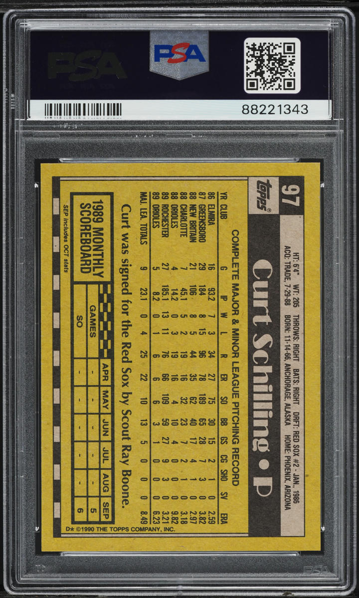 1990 Topps Curt Schilling #97 PSA 9 MINT on Fanatics Collect