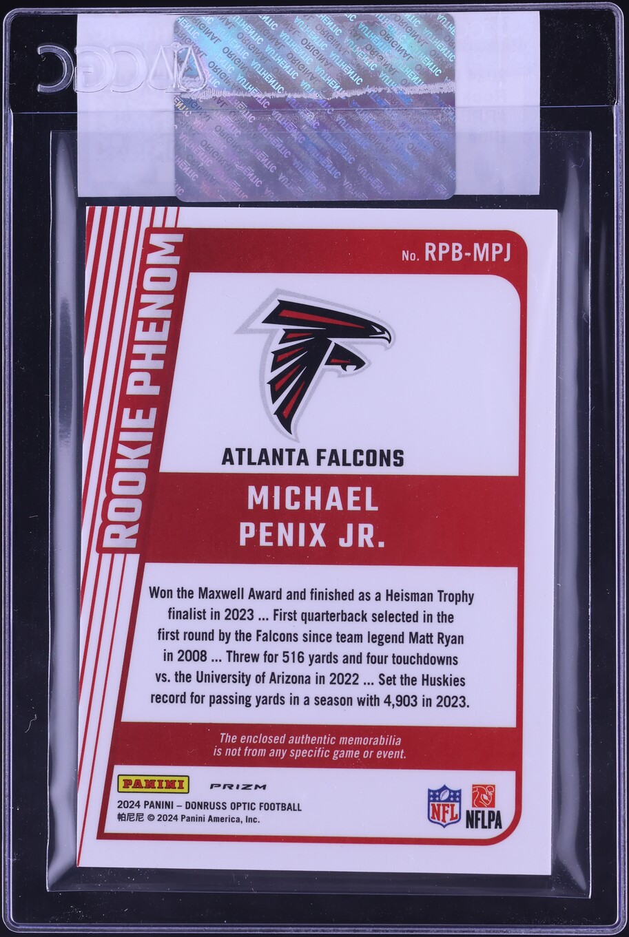 2024 Donruss Optic Phenoms Blue Hyper Michael Penix Jr. ROOKIE PATCH # ...