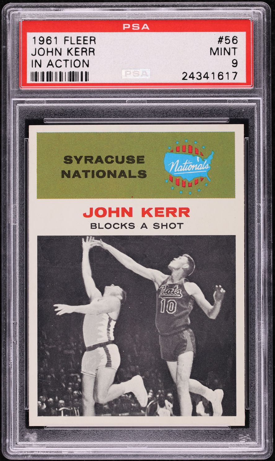 1961 Fleer Basketball John Kerr IN ACTION #56 PSA 9 MINT on Fanatics ...