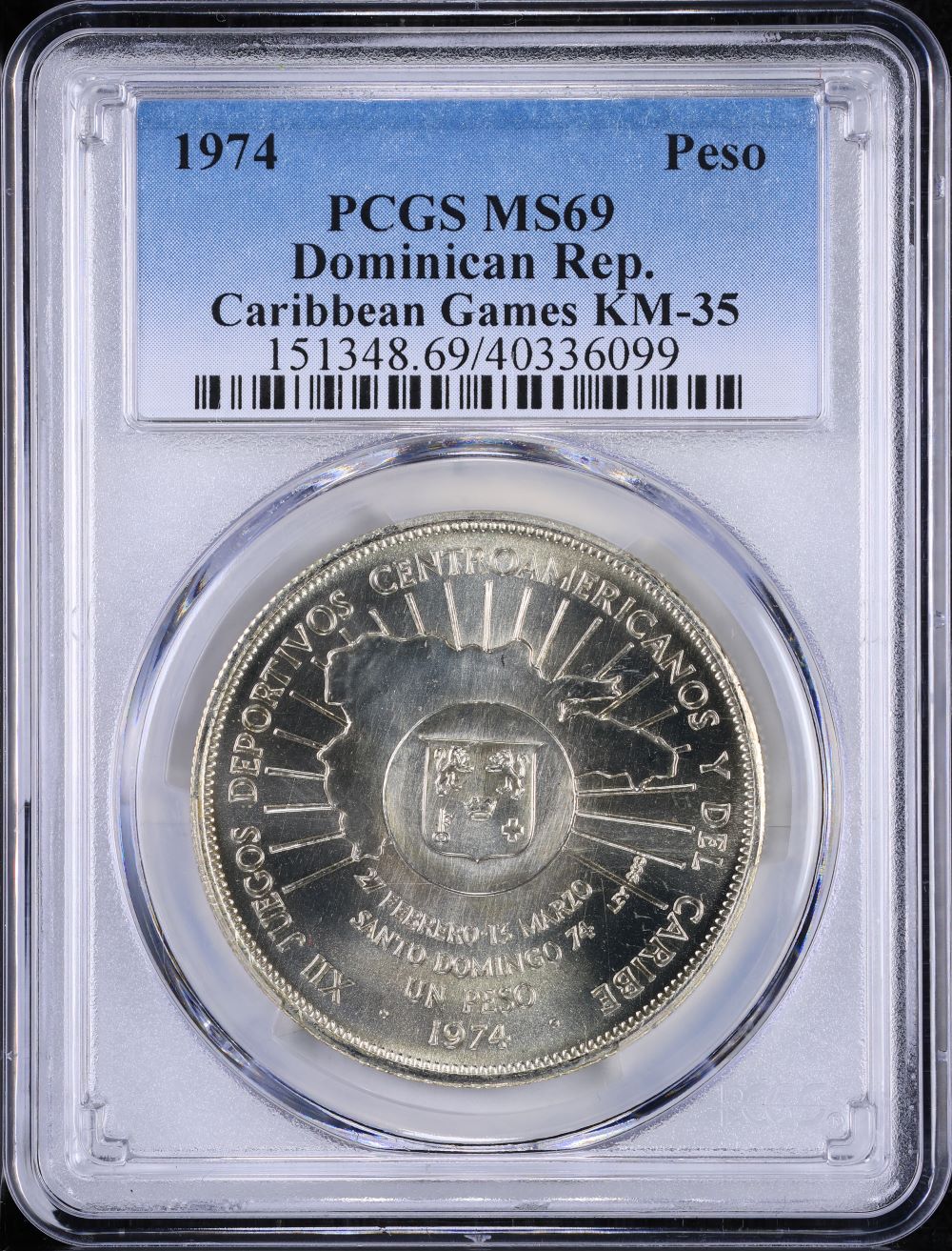 Dominican Republic 1974 Peso C. America And Caribbean Games KM-35 PCGS ...