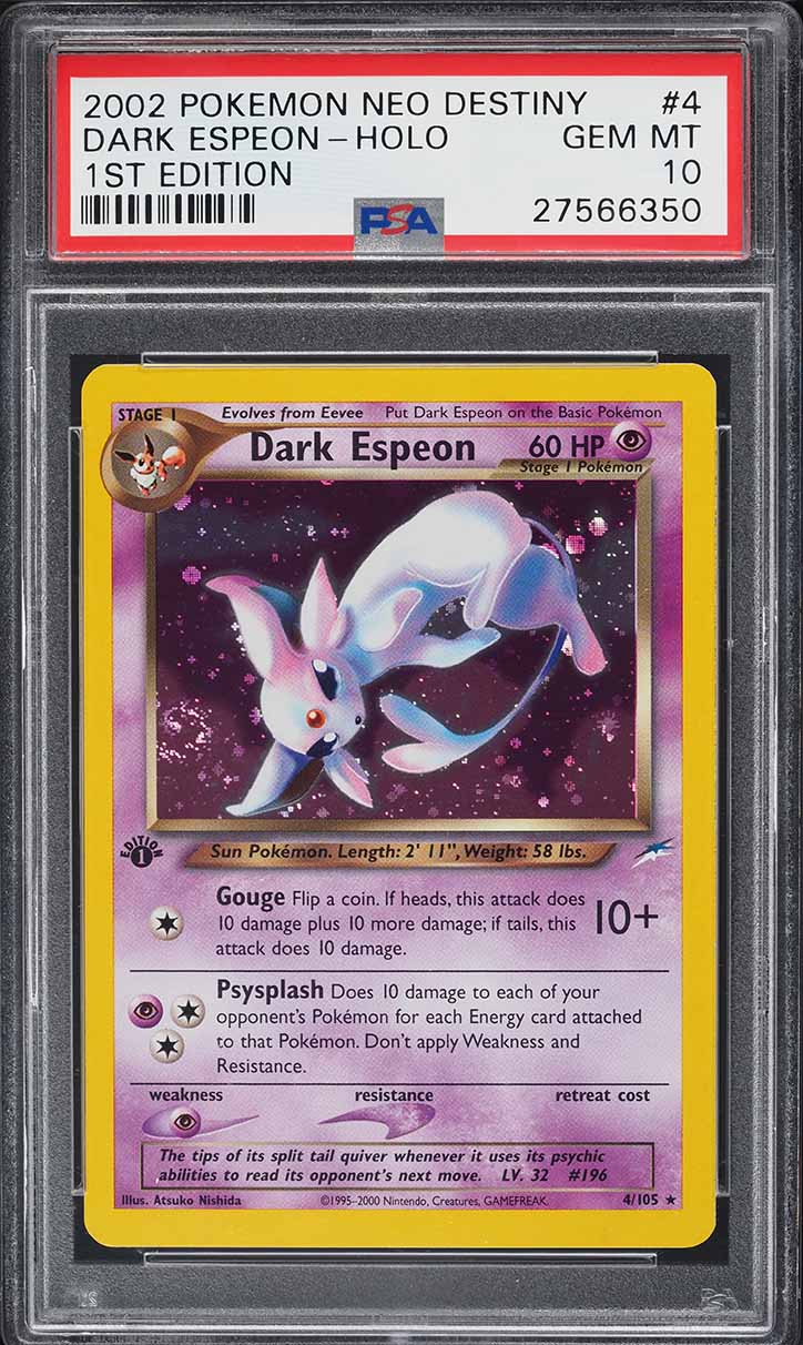 2002 Pokemon Neo Destiny 1st Edition Holo Dark Espeon #4 PSA 10 GEM ...