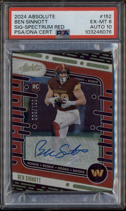 2024 Panini Absolute Auto Spectrum Red #152 Ben Sinnott RC /100 PSA 6 ...