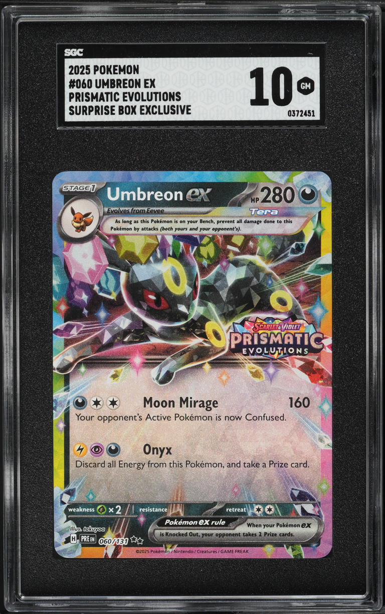 2025 Pokemon SV Prismatic Evolutions Surprise Box Umbreon ex #60 SGC 10 GEM MINT on Fanatics Collect