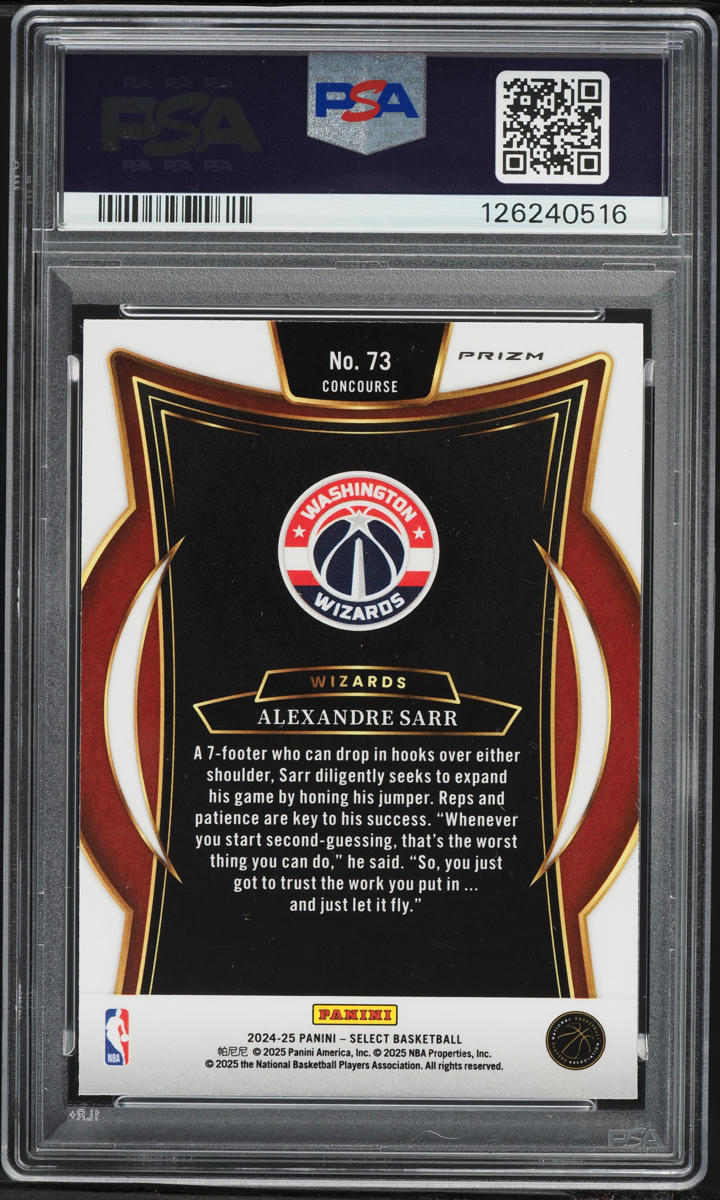 2024 Select Concourse Red Wave Alexandre Sarr ROOKIE #73 PSA 10 GEM ...