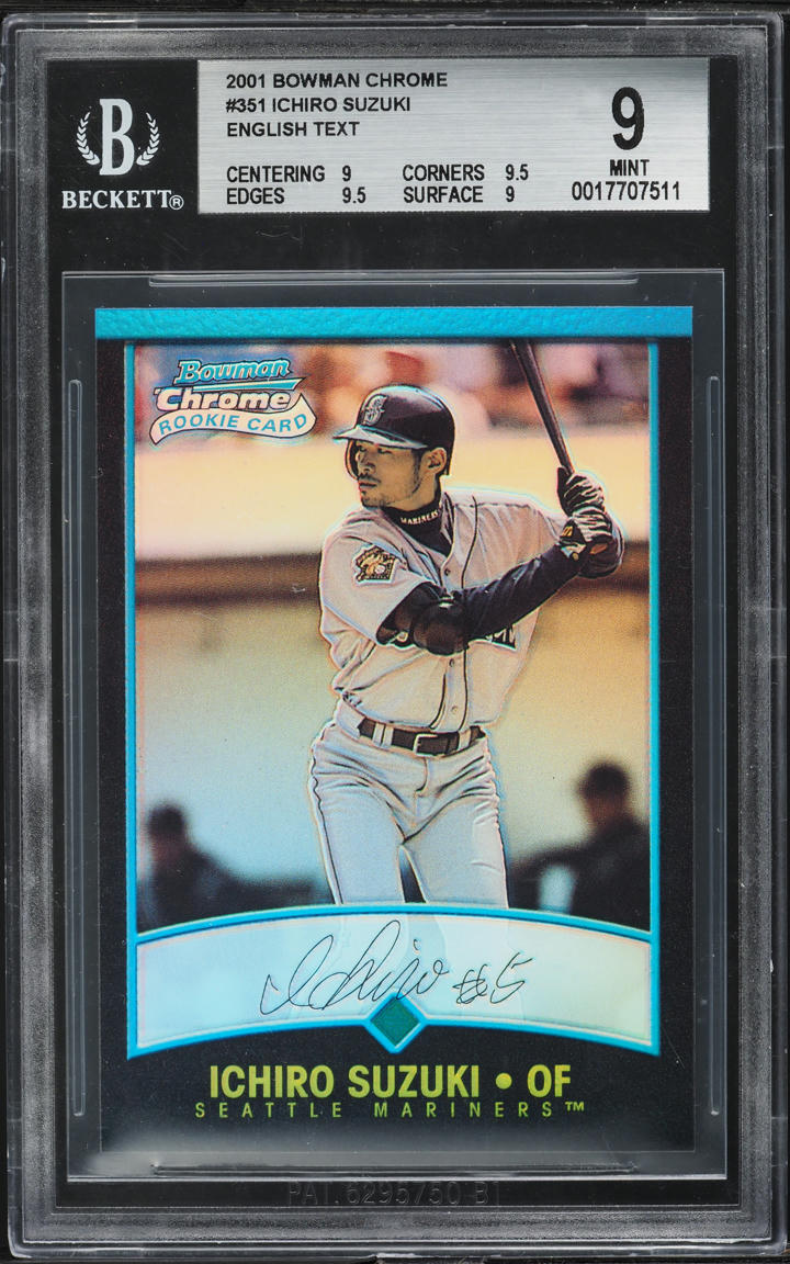 2001 Bowman Chrome Refractor English Ichiro ROOKIE #351 BGS 9 MINT on ...