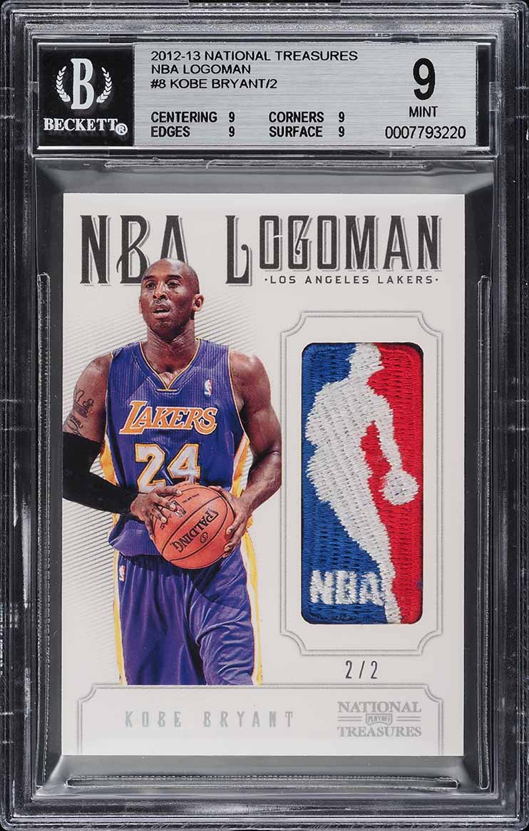 2012 National Treasures Kobe Bryant NBA LOGOMAN PATCH 2/2 #8 BGS 9 MINT ...