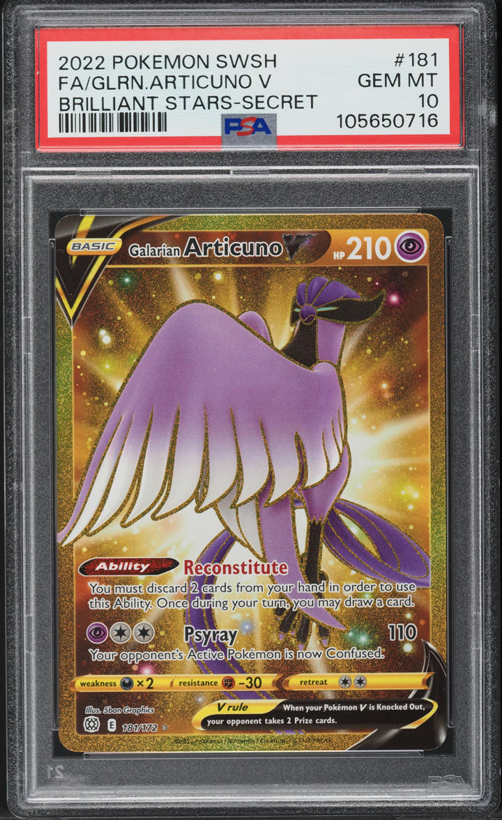 2022 Pokemon SWSH Brilliant Stars Hyper Rare Galarian Articuno V #181 PSA 10 GEM on Fanatics Collect