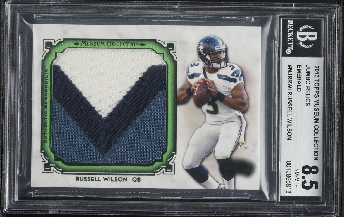 2013 Topps Museum Collection Jumbo Emerald Russell Wilson PATCH 1/1 # ...