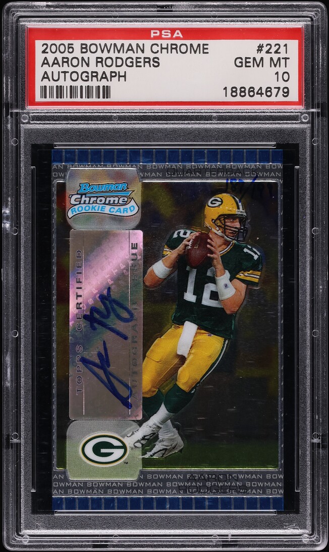 2005 Bowman Chrome Aaron Rodgers ROOKIE AUTO /199 #221 PSA 10 GEM MINT ...