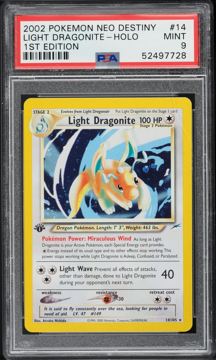 2002 Pokemon Neo Destiny 1st Edition Light Holo Dragonite #14 PSA 9 ...