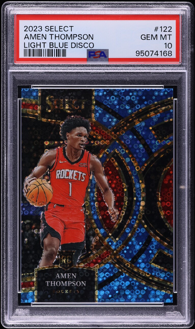 2023 Select Premier Light Blue Disco Amen Thompson ROOKIE /99 #122 PSA ...