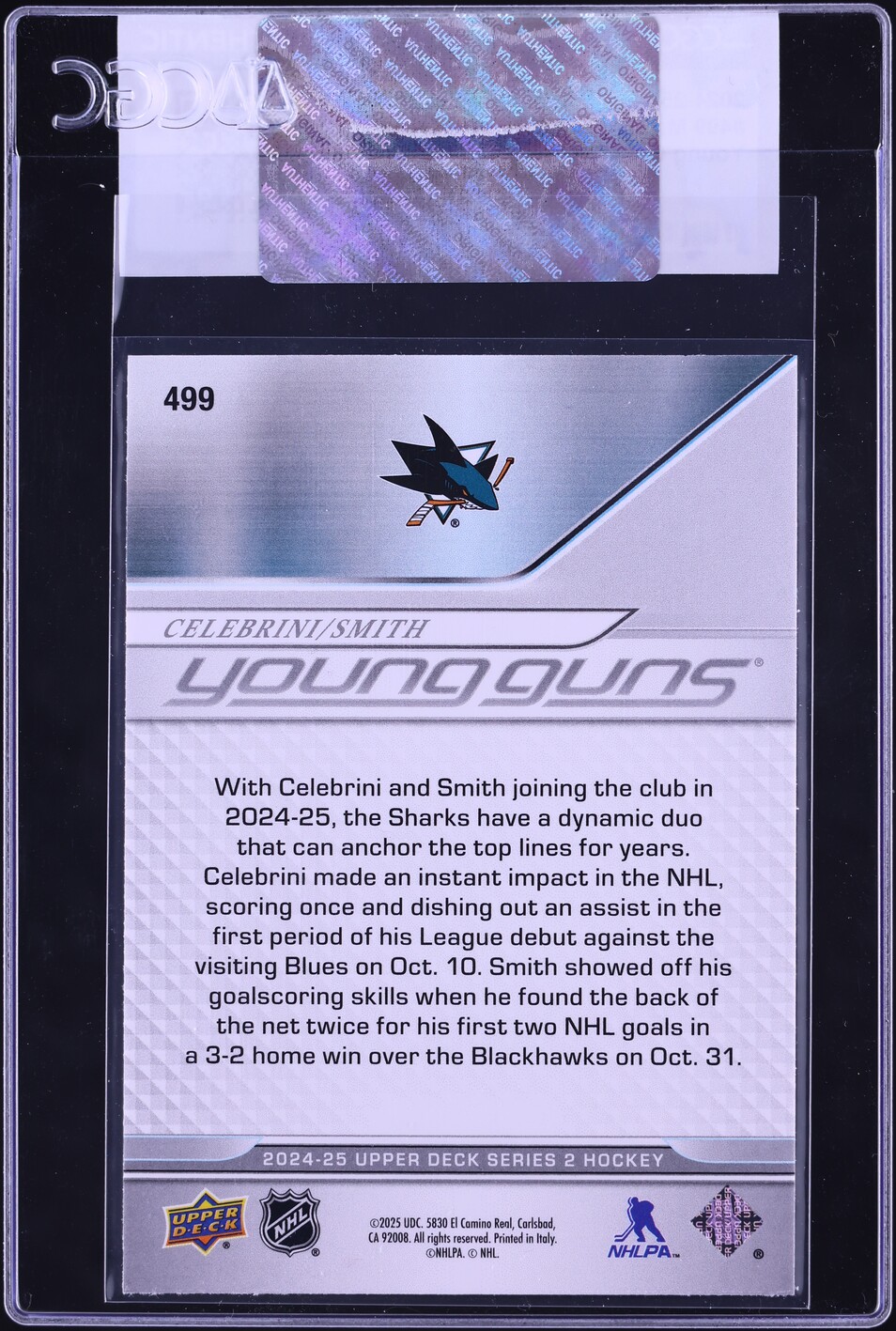2024 Upper Deck Young Guns Macklin Celebrini Will Smith ROOKIE #499 CGC ...
