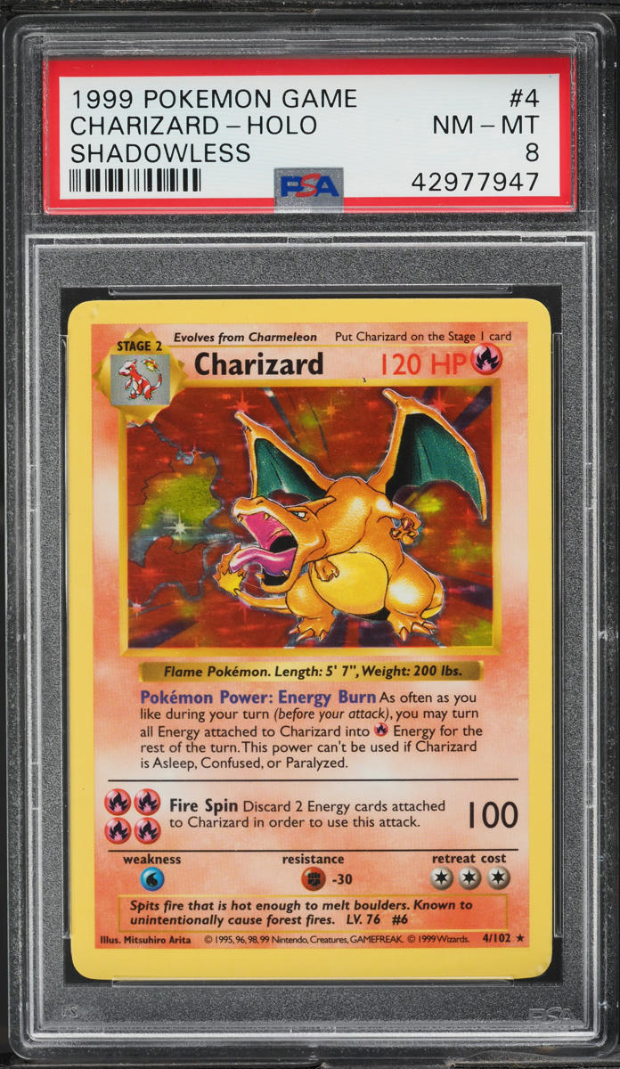 1999 Pokemon Base Set Shadowless Holo Charizard #4 PSA 8 NM-MT on ...