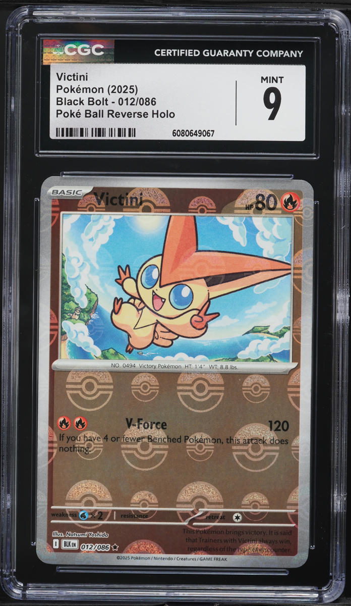 2025 Pokemon SV Black Bolt Poke Ball Reverse Holo Victini #12 CGC 9 ...