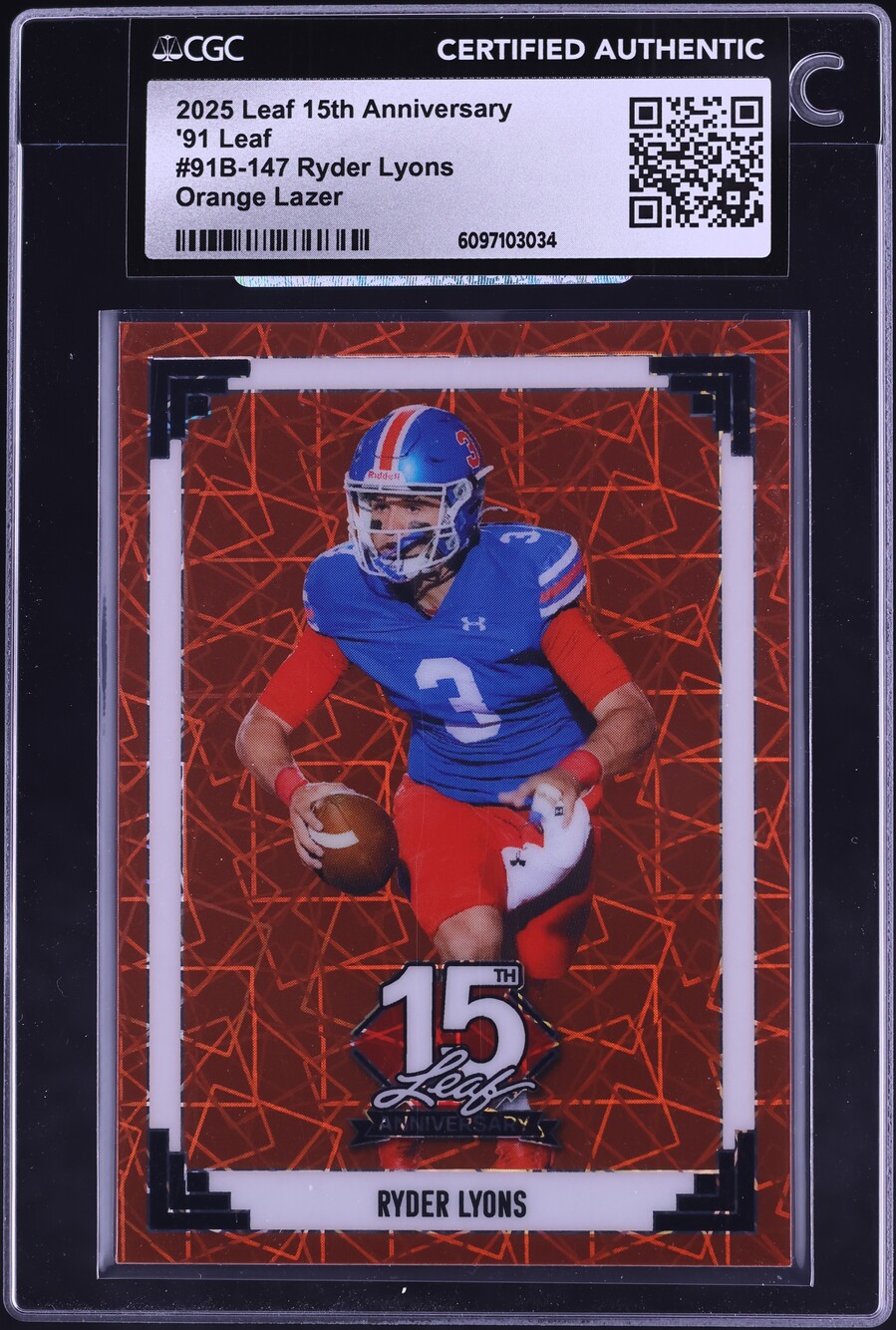 2025 Leaf 15th Anniversary '91 Orange Lazer Ryder Lyons /4 #91B-147 CGC AUTH on Fanatics Collect