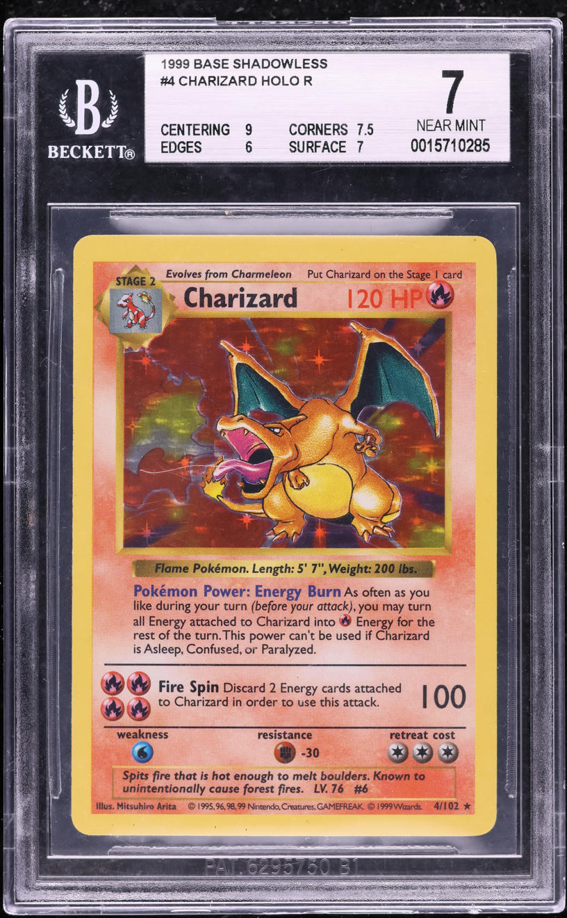 1999 Pokemon Base Set Shadowless Holo Charizard #4 BGS 7 NRMT on ...