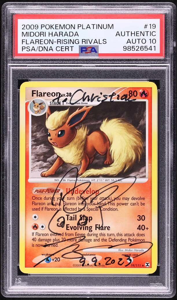 2009 Pokemon Platinum Rising Rivals Flareon Midori Harada AUTO DNA 10 ...